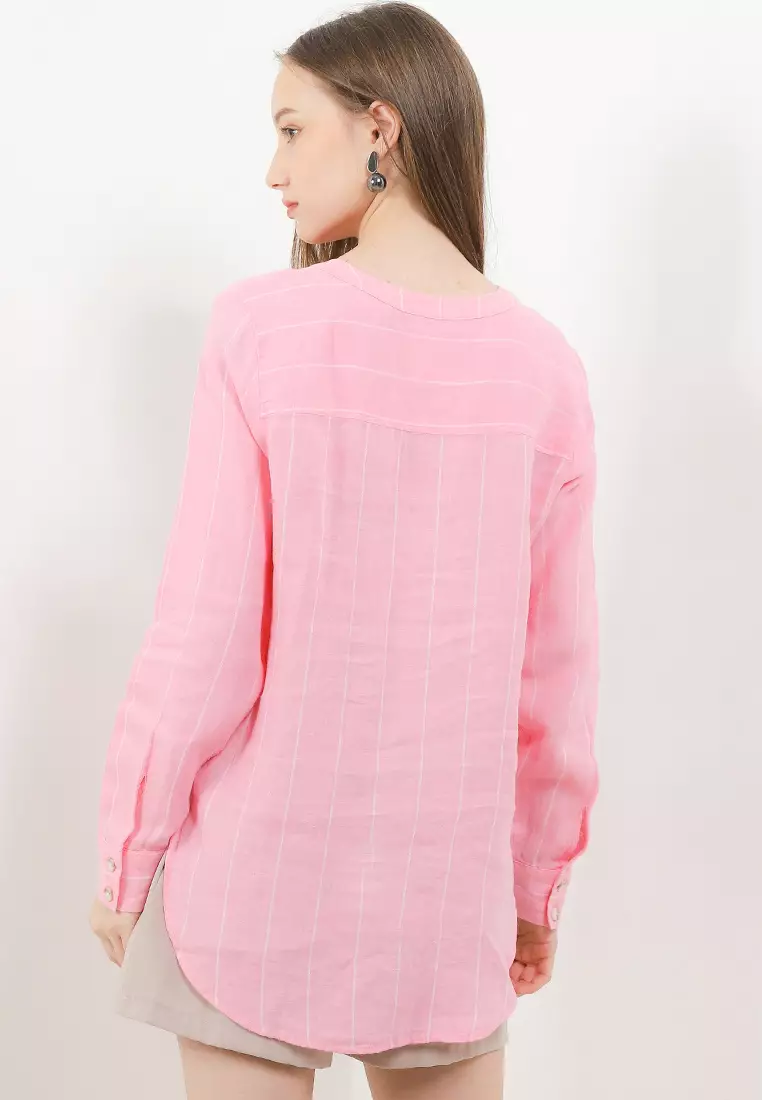Jual Marks & Spencer Pure Linen Checked 3/4 Sleeve Blouse Original 2026 ...