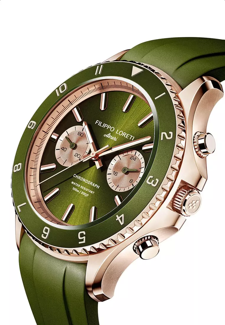 Filippo Loreti Unisex Stainless Steel Ascari Moss Rose Gold Rubber ...