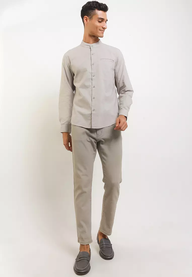 Jual TRIPLE TRIPLE Kemeja Panjang Slim Fit (LS MC 501) - Light Grey ...