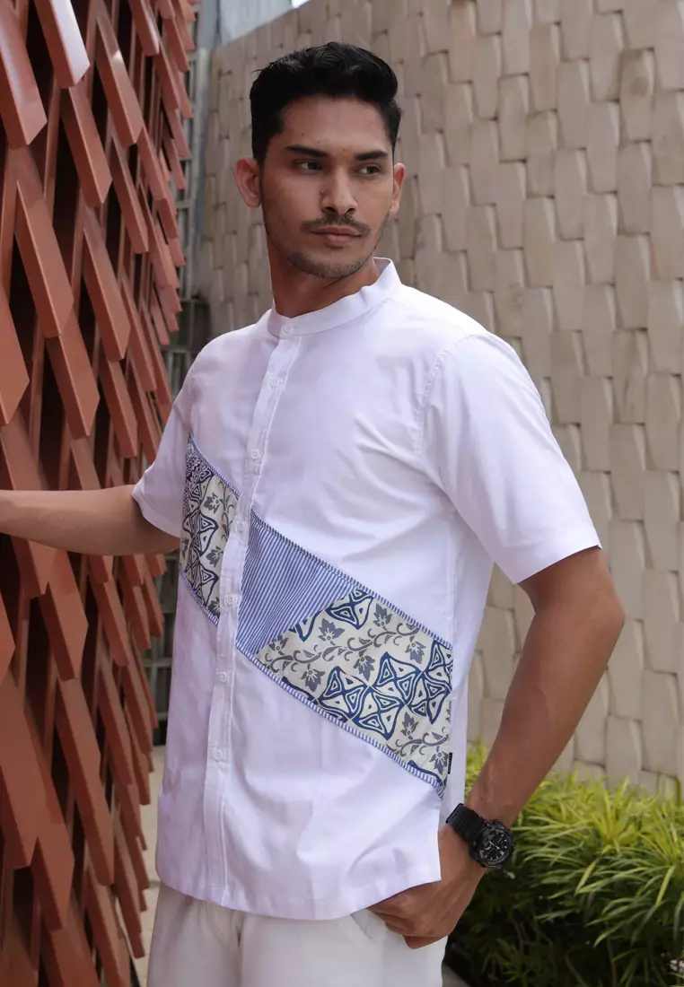 Jual Hadinata Batik Hadinata Batik Koko Cap Pendek Azriel White Raya Series Original 2025 ...