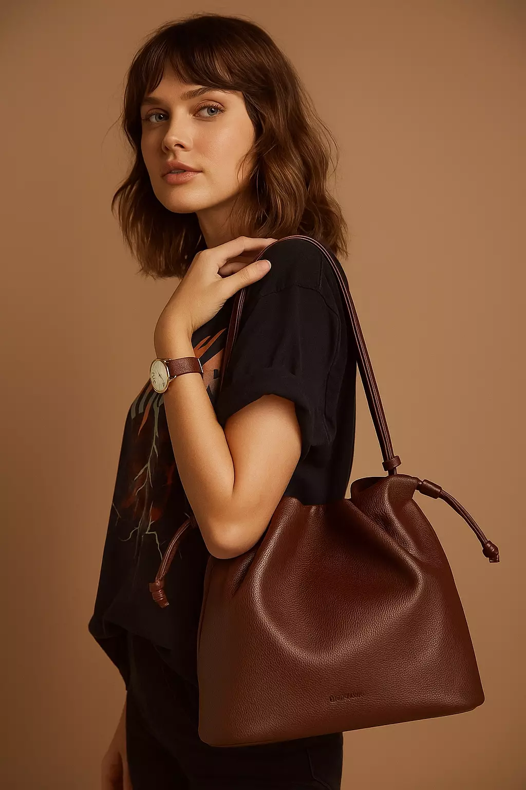 Jual Berrybenka Label Sofia Raina Bucket Bags Dark Brown Original 2026 ...