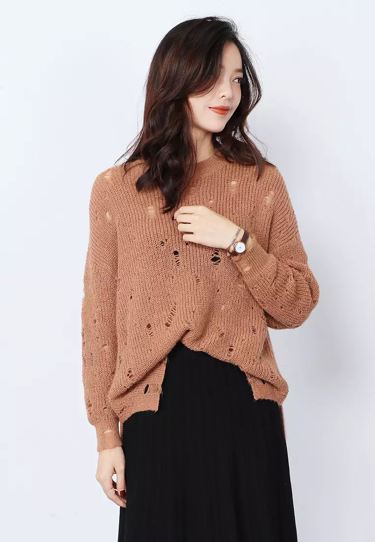 A-IN GIRLS Broken Bottom Hem Round Neck Sweater 2025 | Buy A-IN GIRLS ...