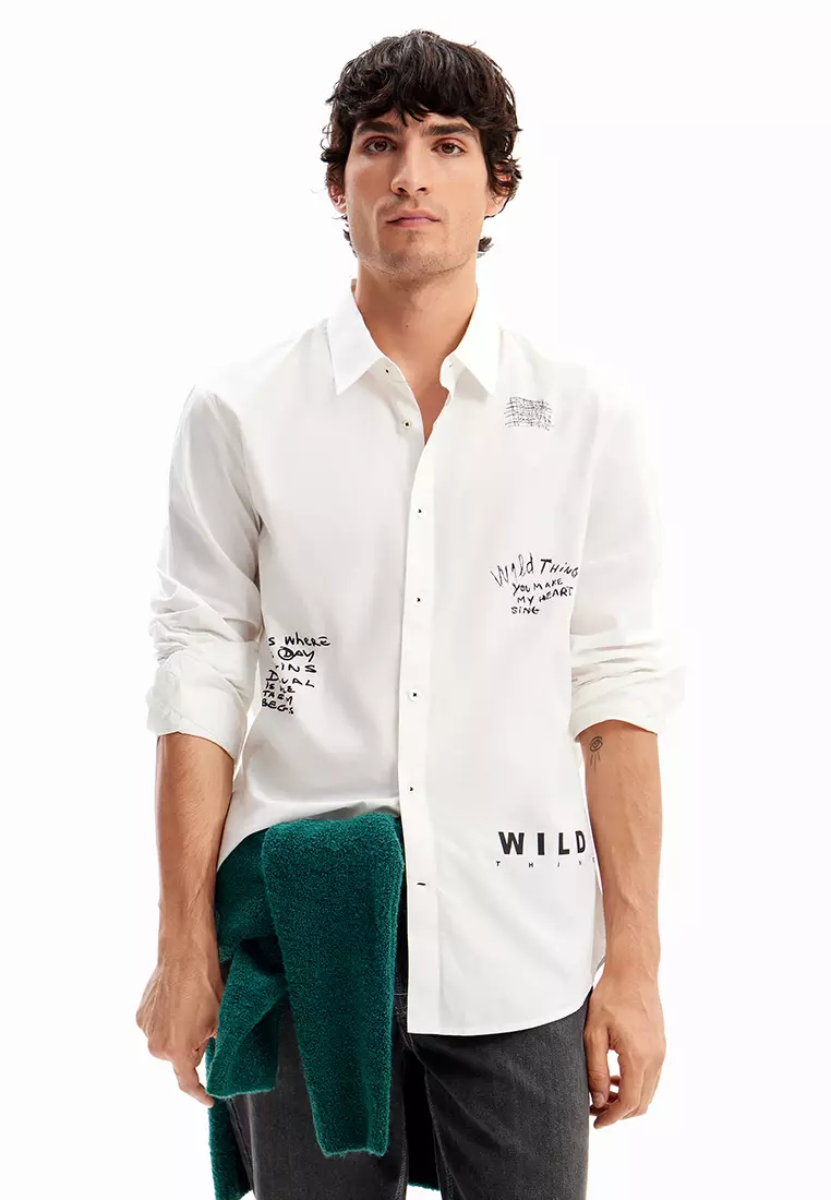 Buy Desigual Desigual Man Poplin message shirt. 2025 Online | ZALORA