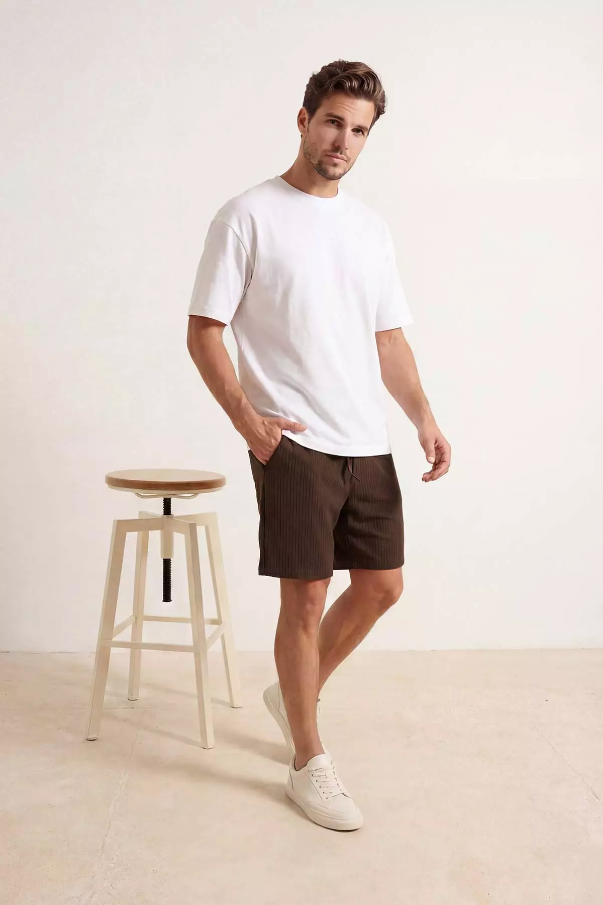 Buy Trendyol Brown Regular/Normal Cut Textured Wrinkled Shorts ...