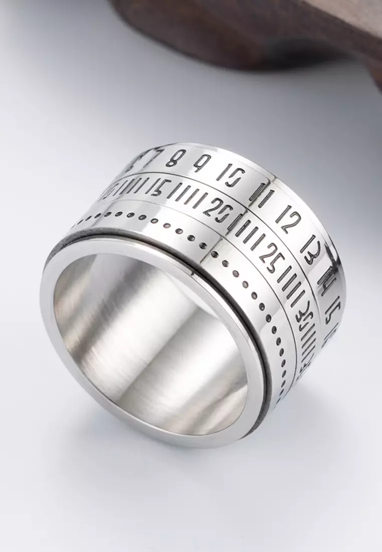 Buy HAPPY FRIDAYS Rotatable Design Time and Numbers Titanium Steel Ring ...