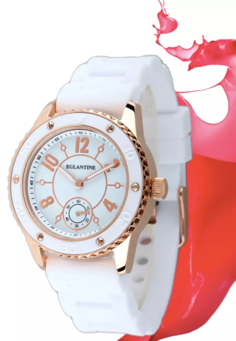 Buy EGLANTINE Vanessa Ladies Pink Gold Plated Steel Quartz Watch White ...