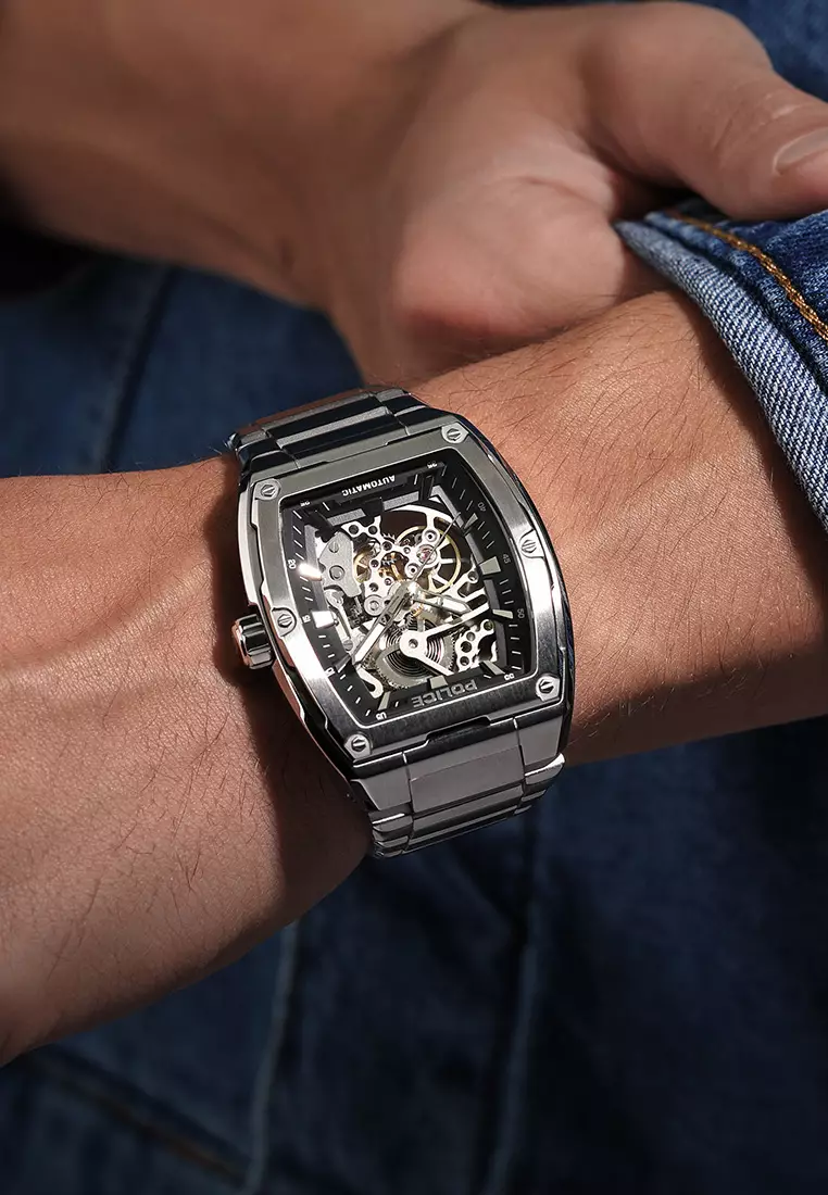 Buy Police Police Skeletor Silver Stainless Steel Analog Automatic ...