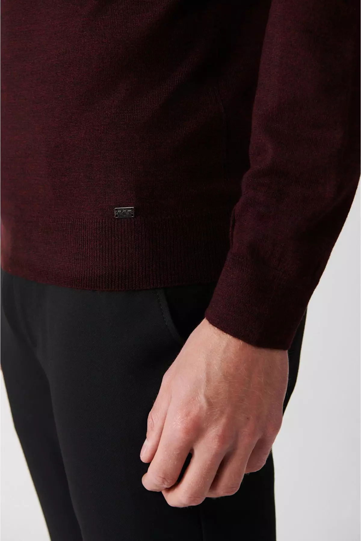 Buy Avva Men's Burgundy Half Turtleneck Wool Blended Front Patterned ...