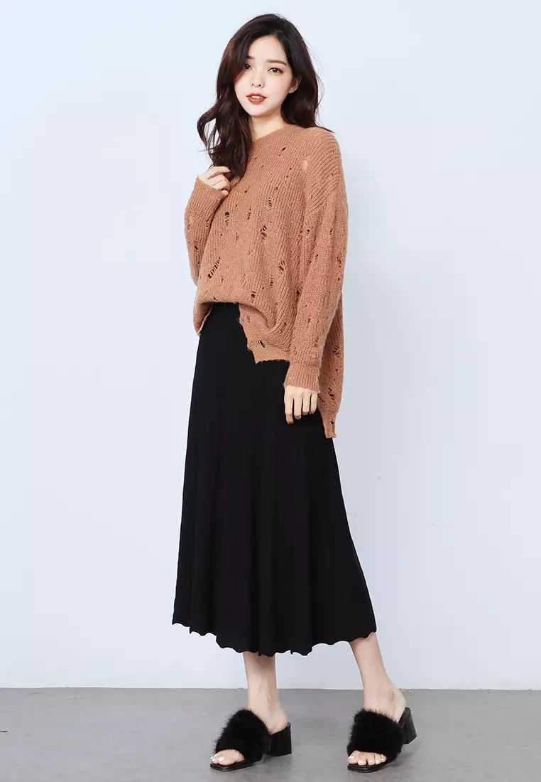 A-IN GIRLS Broken Bottom Hem Round Neck Sweater 2025 | Buy A-IN GIRLS ...