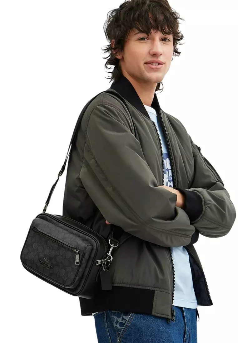 Buy Coach Mens Elias Crossbody In Signature Canvas - Charcoal Black ...