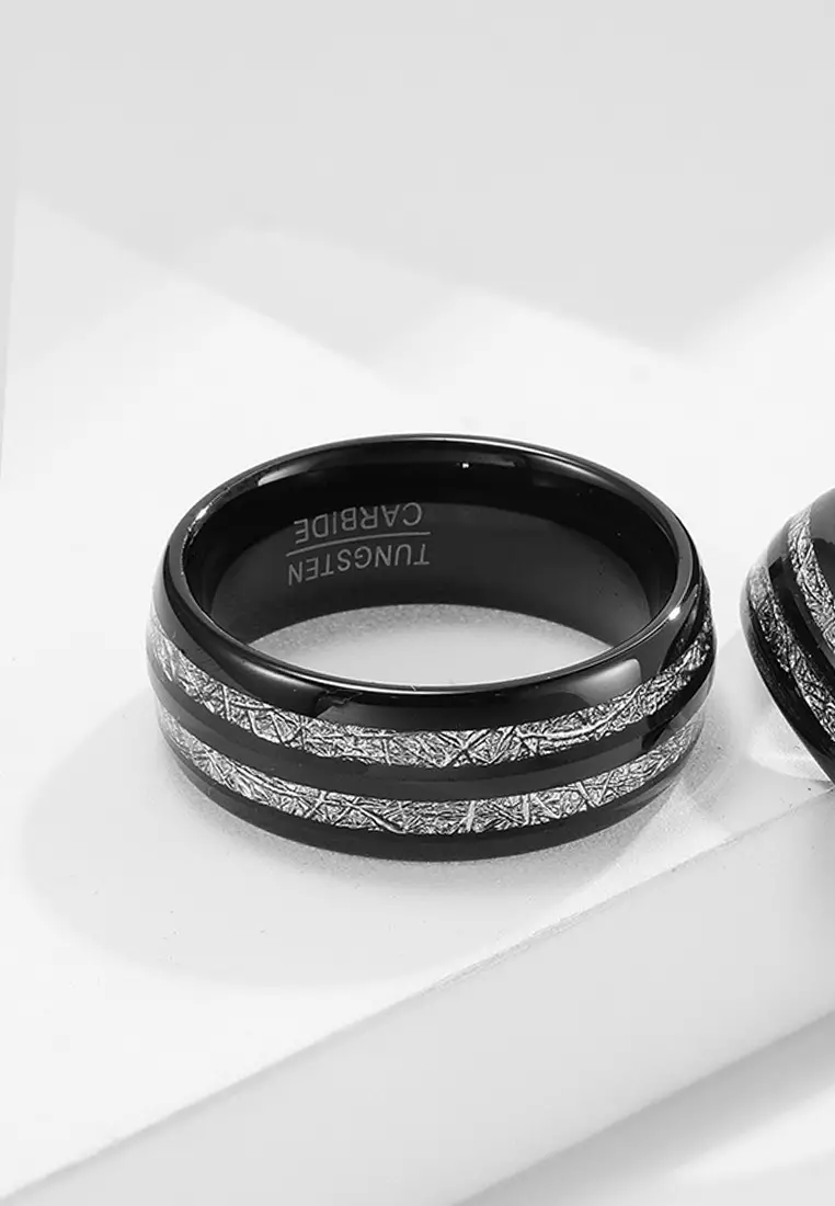 Buy HAPPY FRIDAYS 8mm Gloss And Textured Tungsten Carbide Ring JW QF ...