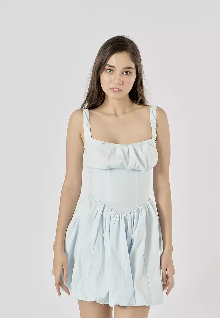 Buy Love, Ara Reinica Pastel Blue Square Collar Pleated Mini Dress 2025 Online | ZALORA Philippines