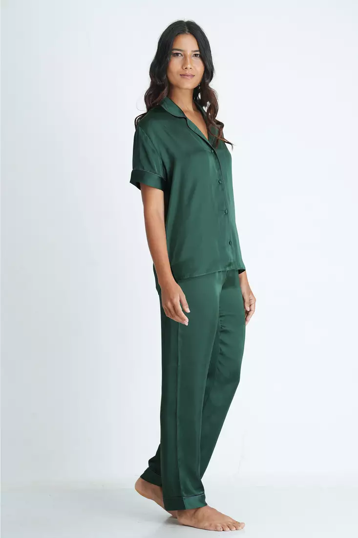 Buy MACKLY FOREST GREEN WOMEN'S SATIN PAJAMA SET 2025 Online | ZALORA ...