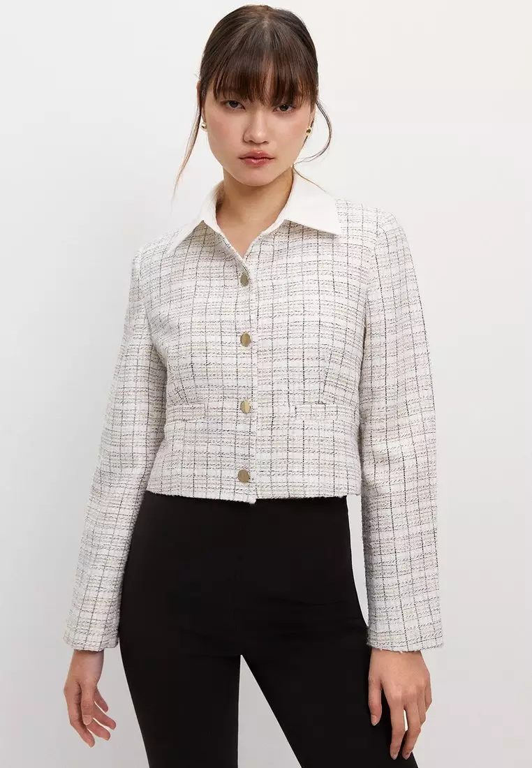 Buy Pomelo Tweed Jacket - White 2025 Online | ZALORA