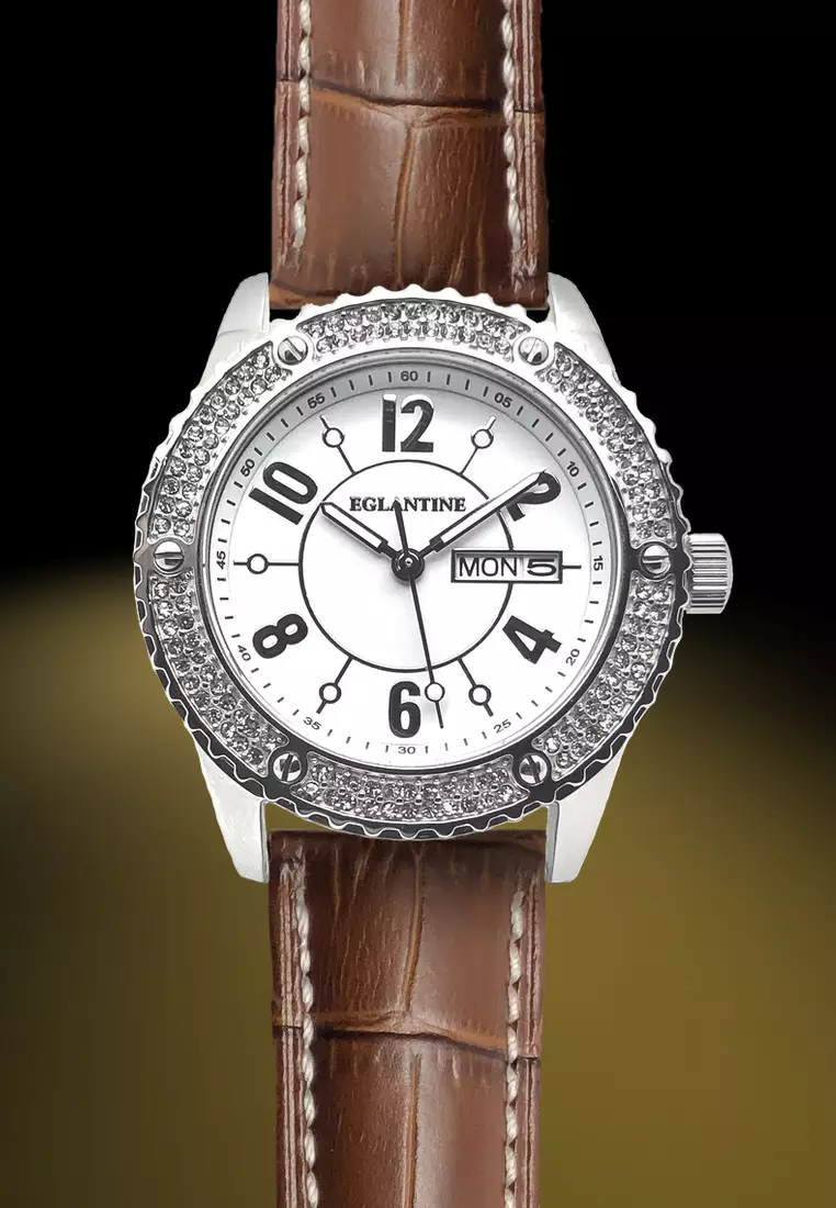 Buy EGLANTINE Vanessa Ladies Steel Quartz Watch Paved with Crystals ...