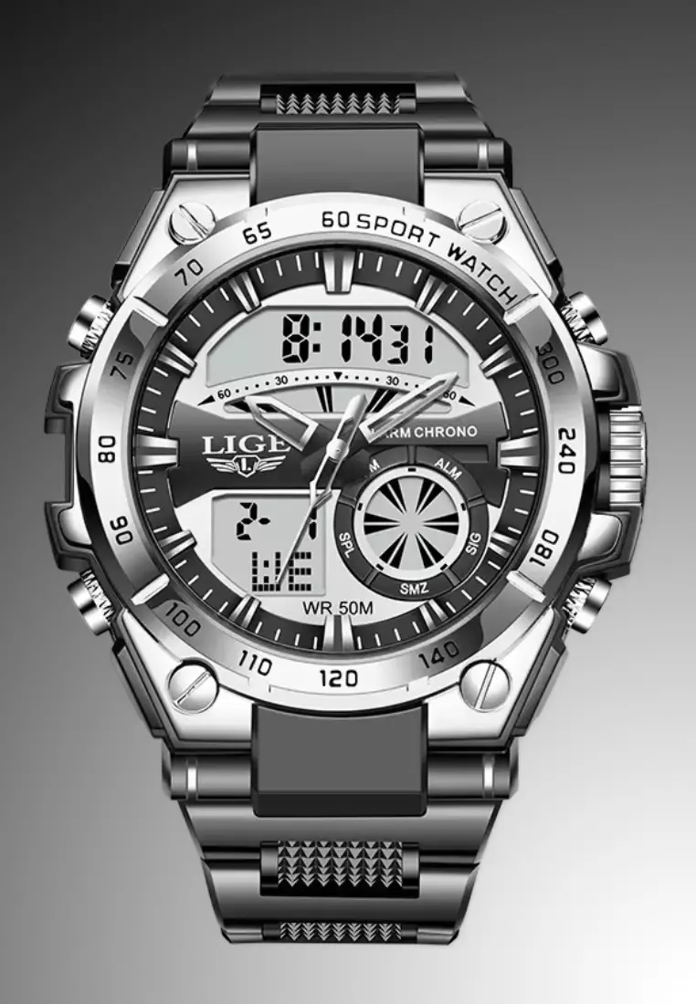 Buy LIGE Unisex Digital/Analogue Sport Watch, Black Rubber Strap 2025 ...