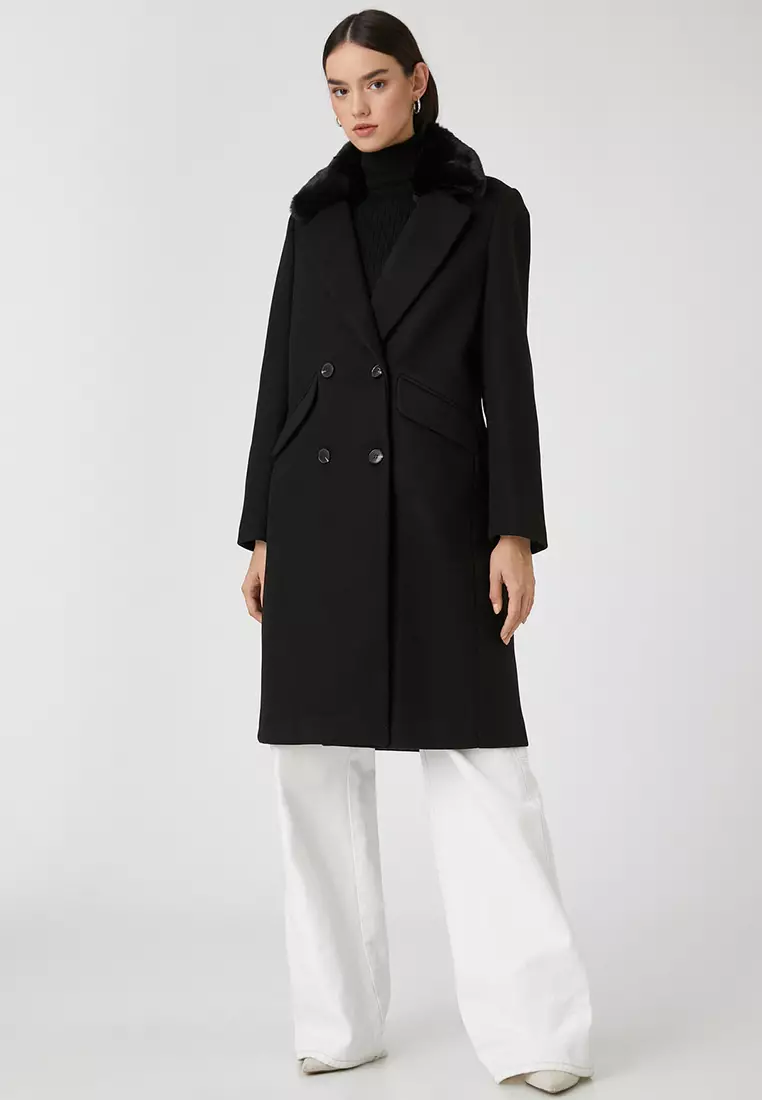 Jual KOTON Faux Fur Slit Coat Original 2024 | ZALORA Indonesia