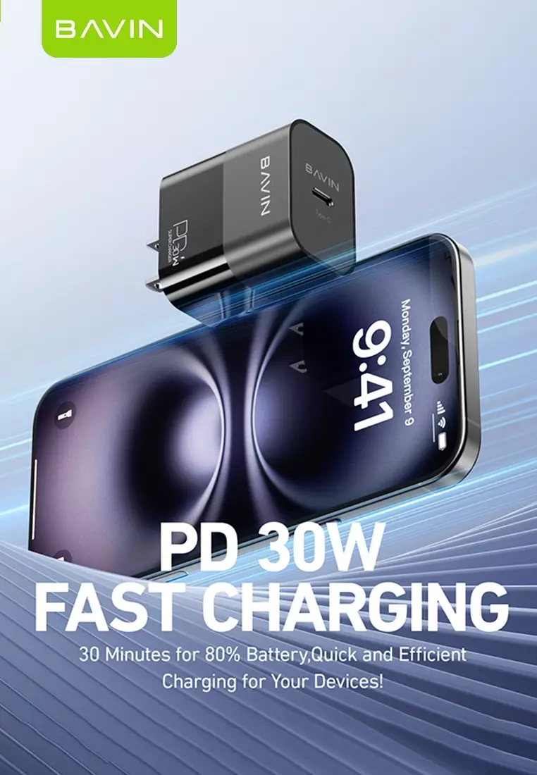 Buy BAVIN PC916 30W PD Universal Fast Charging Wall Charger w/ Type-C to iPhone Charging Cables ...