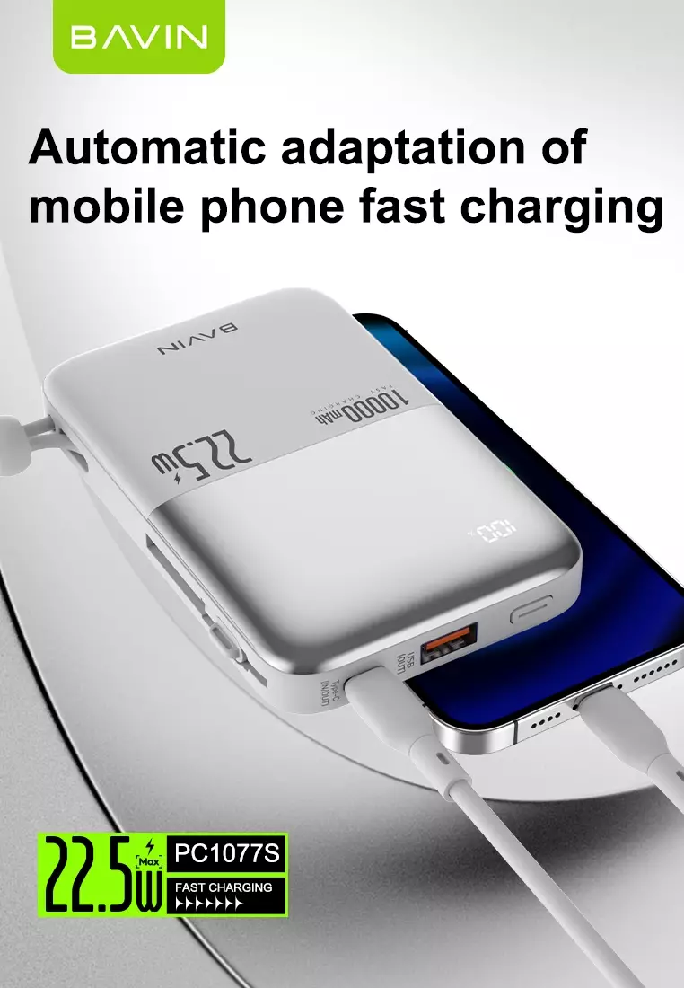 Buy BAVIN PC1077 Mini Slim Fast Charging Powerbank 10000mAh 22.5W w/ Built-In LED Display ...