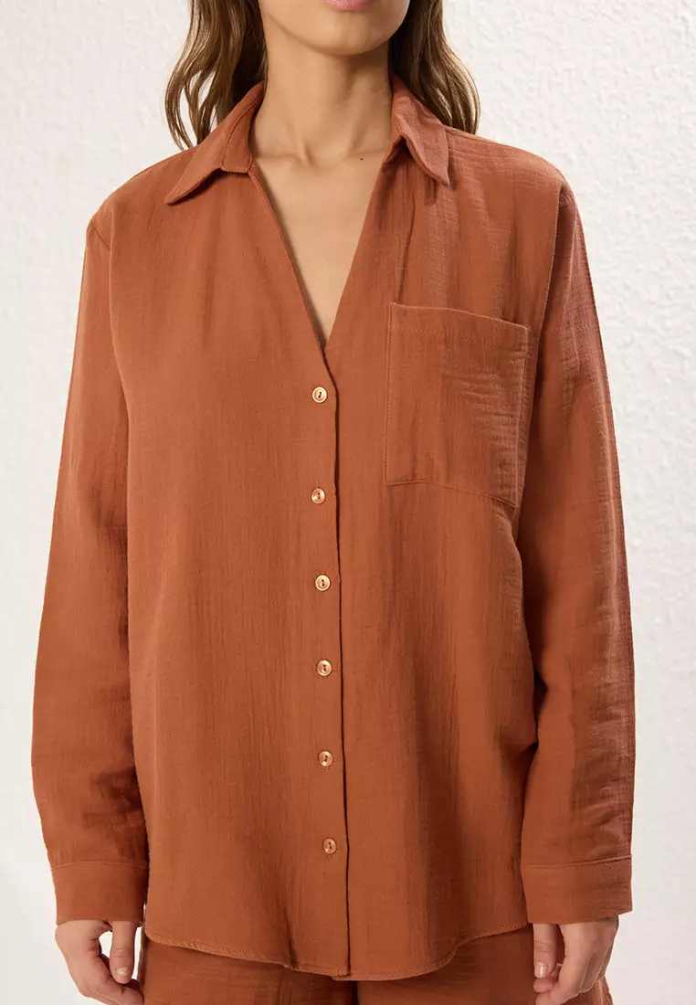 Buy Trendyol Brown Muslin Fabric Woven Top Bottom Set 2025 Online | ZALORA