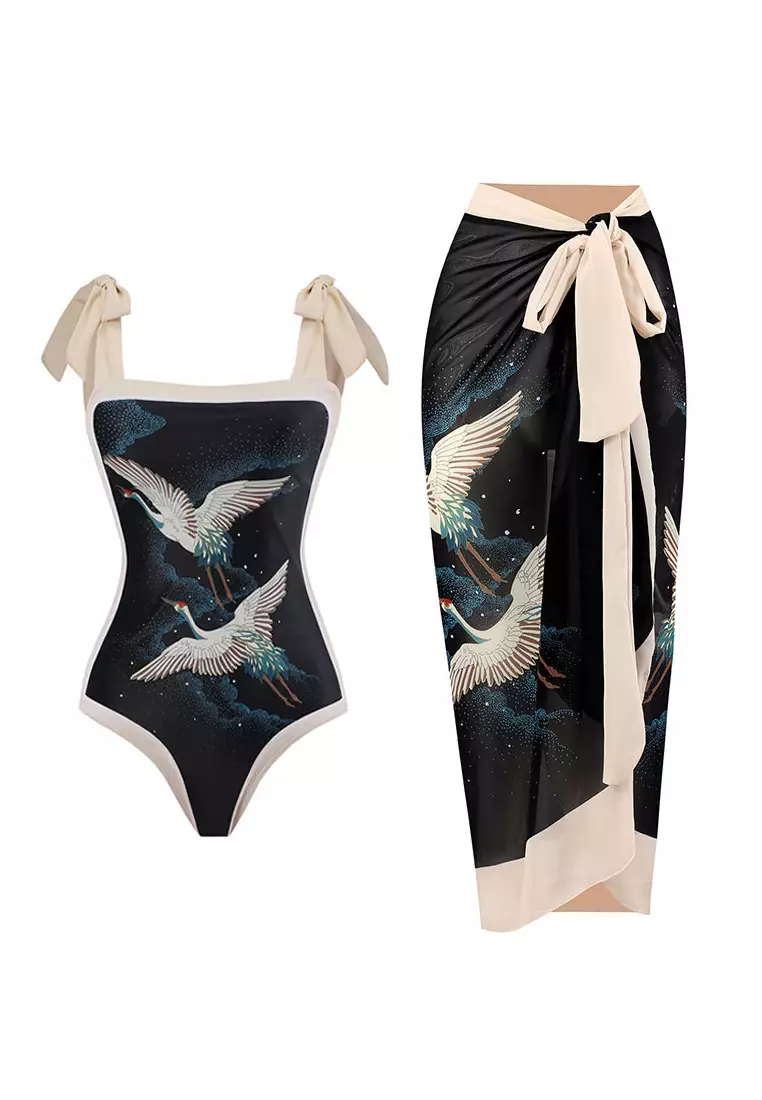 ZITIQUE Two-Piece Set - One-Piece Spa Swimsuit With Chiffon Cover Up ...