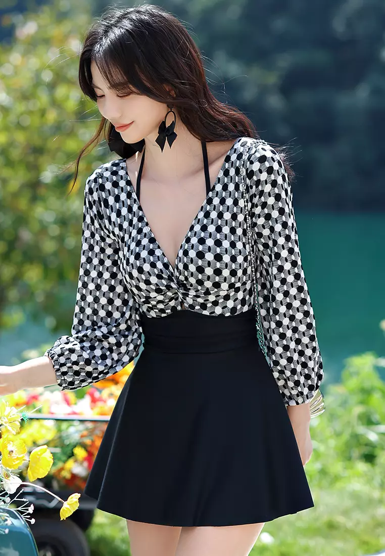 Buy A-IN GIRLS Elegant Checkered Panel One Piece Swimsuit 2025 Online ...