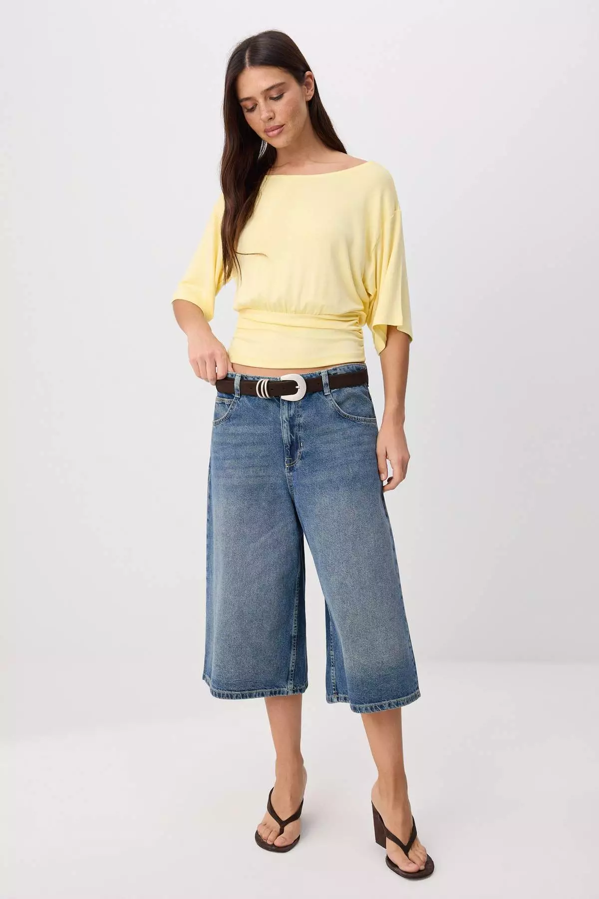 Buy Trendyol Yellow Plain Regular/Normal Fit Asymmetric Neck Premium ...