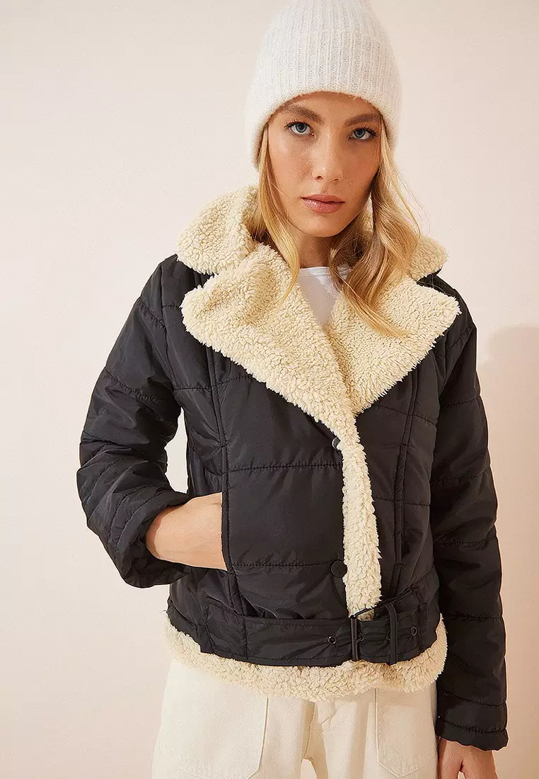 Buy Happiness Istanbul Faux Wool Crop Pilot Jacket 2026 Online | ZALORA