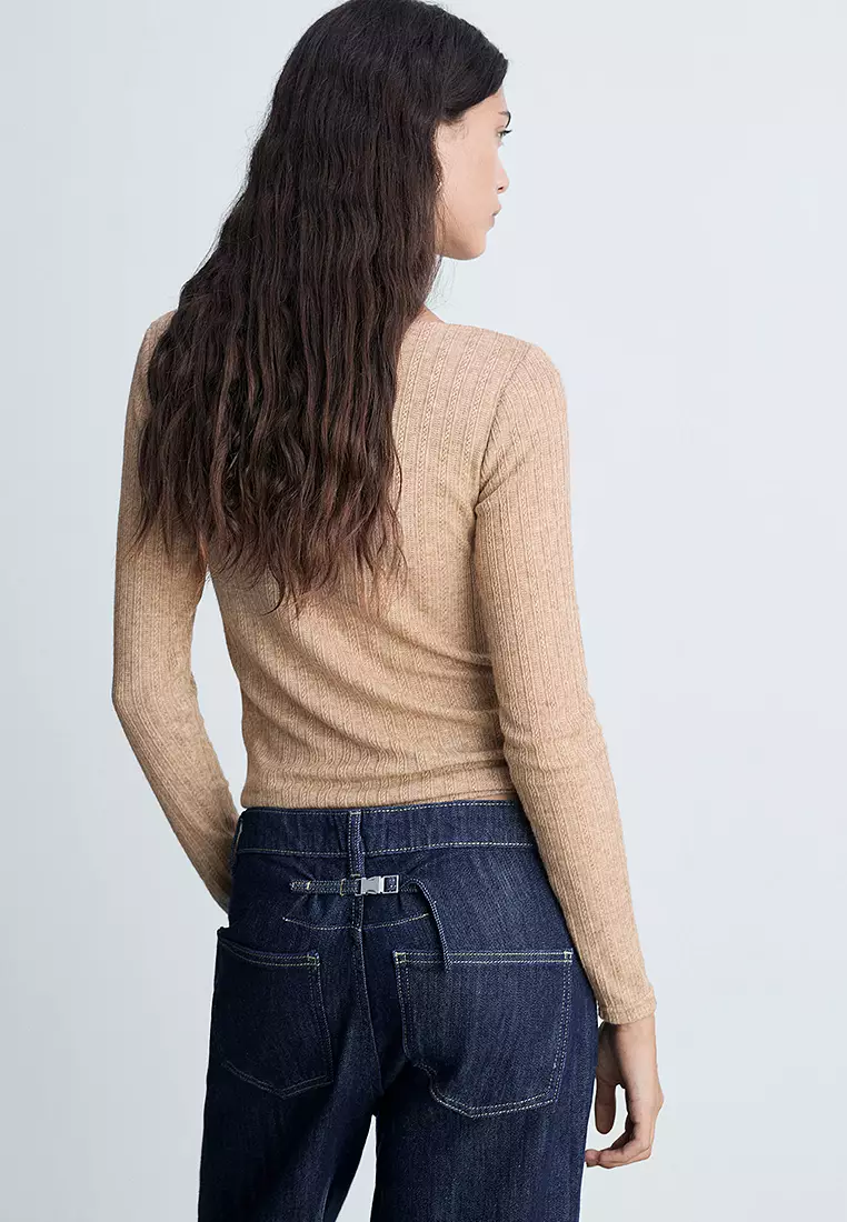 Buy Mango Pointelle Long-Sleeved T-Shirt 2025 Online | ZALORA