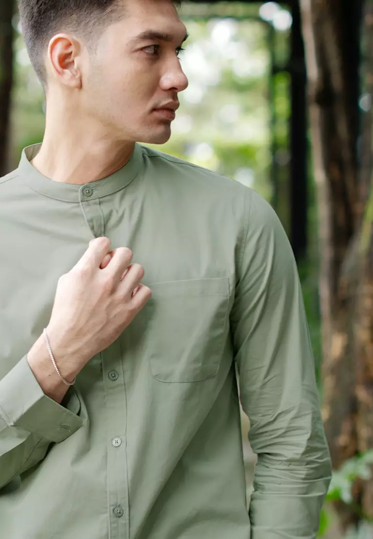 Jual Oxcon Oxcon Collarless Long Sleeve Business Shirt soft cotton ...