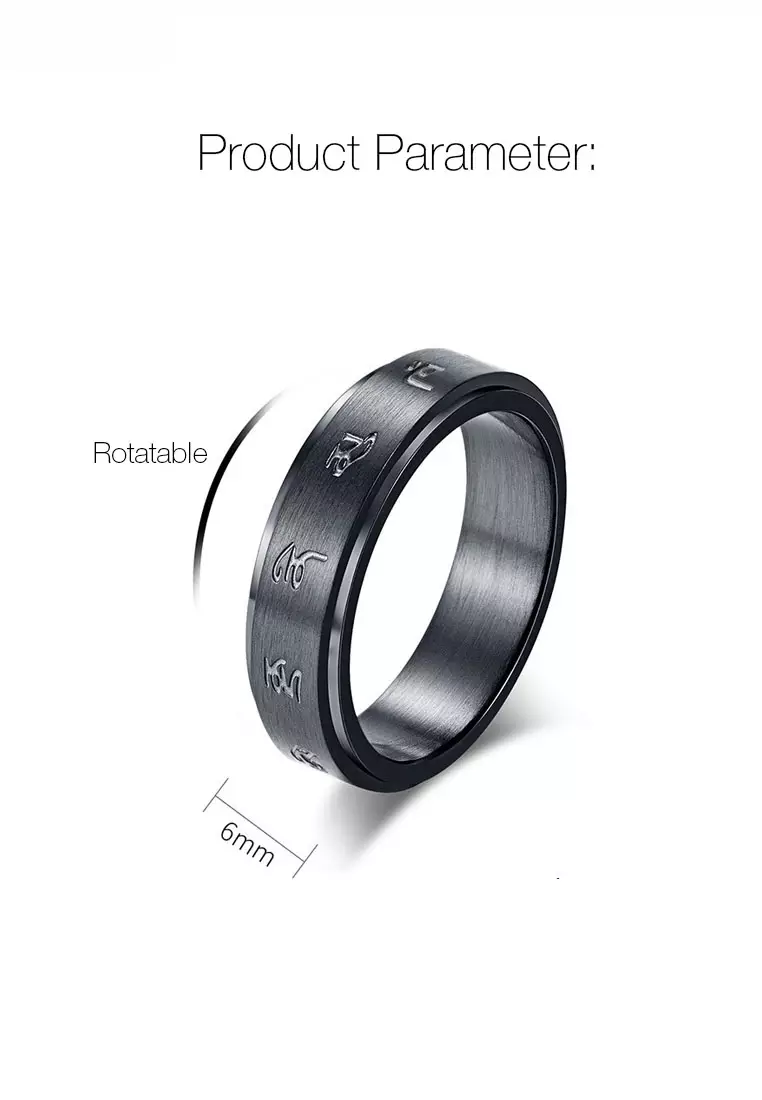 HAPPY FRIDAYS Rotatable Design Mantra Titanium Steel Ring JW QF-JZ271 ...