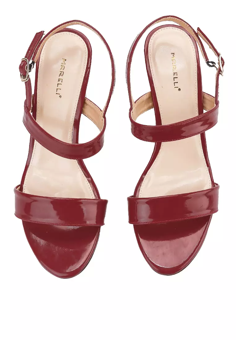 Jual Marelli Valeria Sandal Wanita Heels Vegan Leather Glossy - Red ...