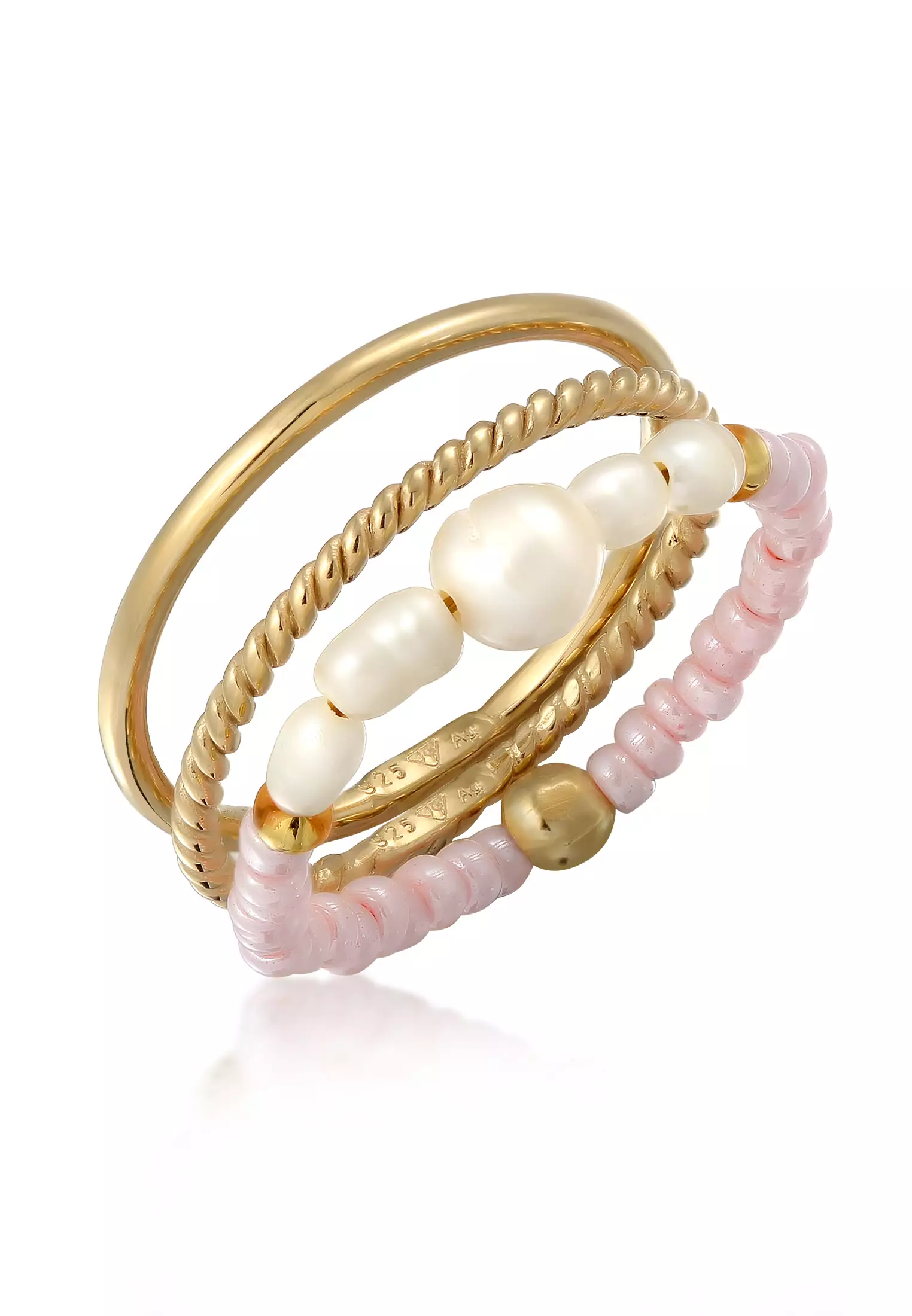 Buy ELLI GERMANY Pearl Bead Stacking Ring Set – Gold-Plated Silver 2026 ...