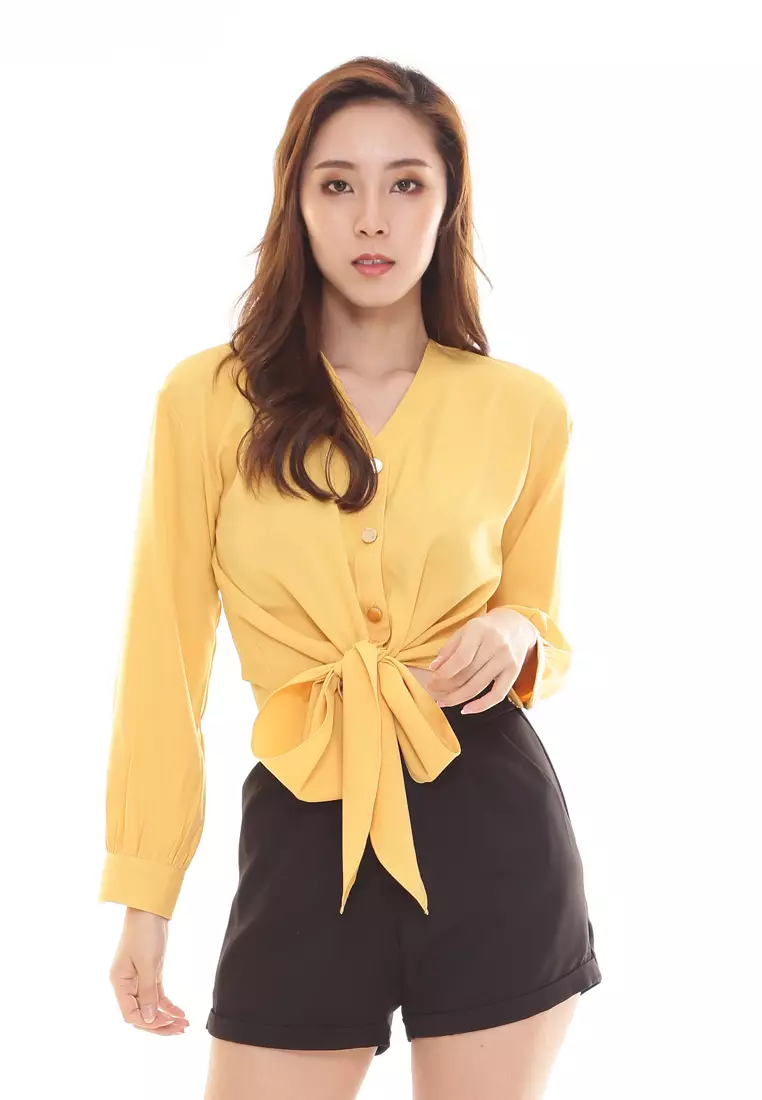 Buy TANG TANG Lucy Top Self Tied Up Style in Yellow Online | ZALORA Malaysia