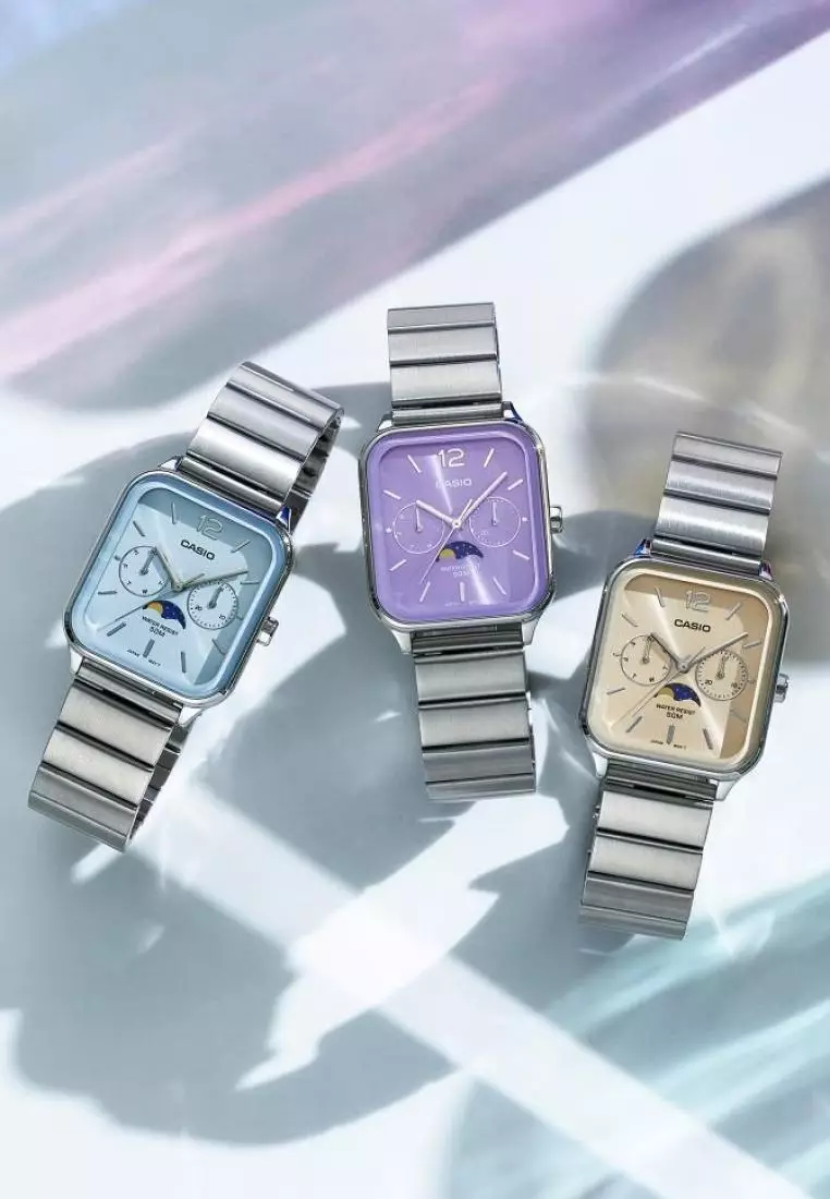 Buy Casio Casio General Analog Blue Dial Moon Phase Stainless Steel Men ...