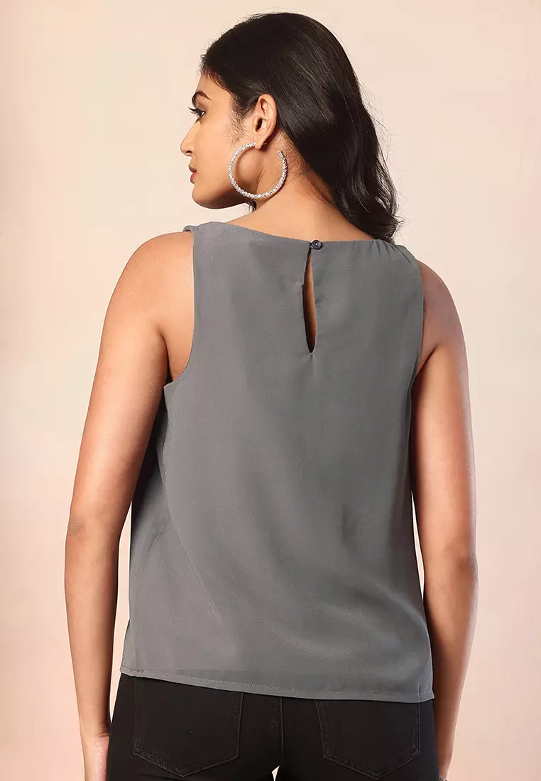 Buy FabAlley Grey Wrinkled Embellished Top Online | ZALORA Malaysia