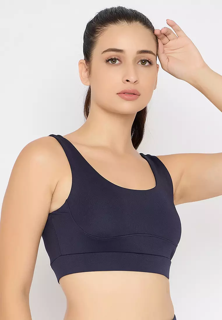 Buy Clovia Clovia Medium Impact Sports Bra in Navy with Removable Cups ...