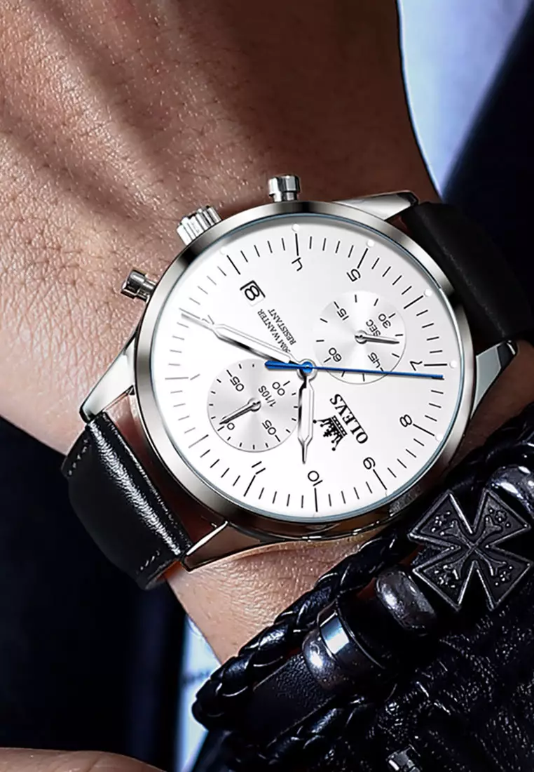 OLEVS Mavis Classic Chronograph Leather Men Wrist Watch 2025 | Buy ...