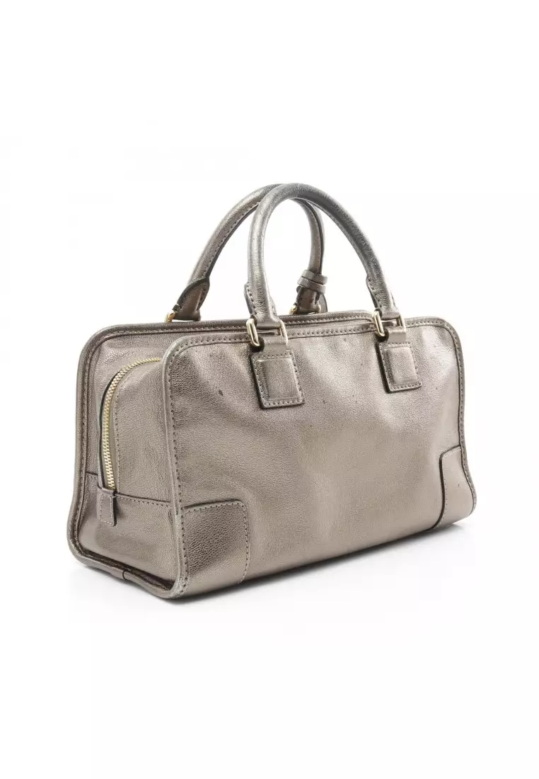 LOEWE Pre-Loved LOEWE Amazona28 Handbag leather gray green metallic ...