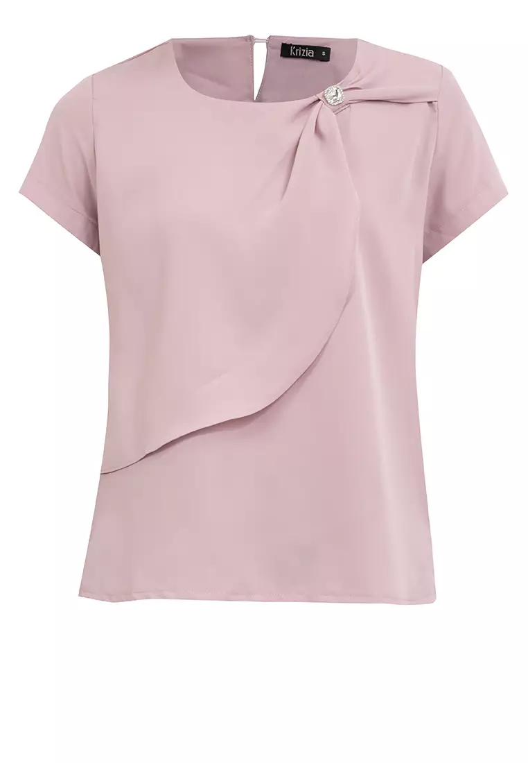 Buy Krizia Front Decorative Pleats Round Neck Asymmetrical Overlay ...