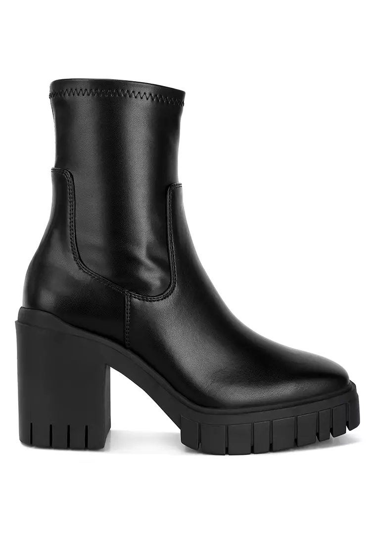 Buy London Rag Black Faux Leather Platform Heeled Ankle Boot Online ...