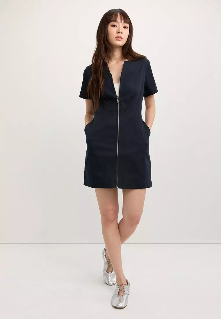 Buy Pomelo Front Zip Dress - Navy 2025 Online | ZALORA