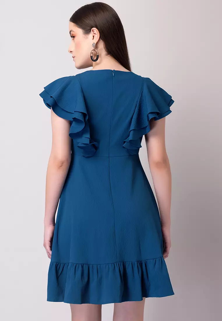 Buy FabAlley Dark Blue Ruffled Mini Dress 2025 Online | ZALORA