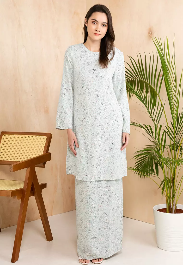 Buy Era Maya Cool Mint Ditsy Floral Baju Kurung Moden Kain Kipas ...