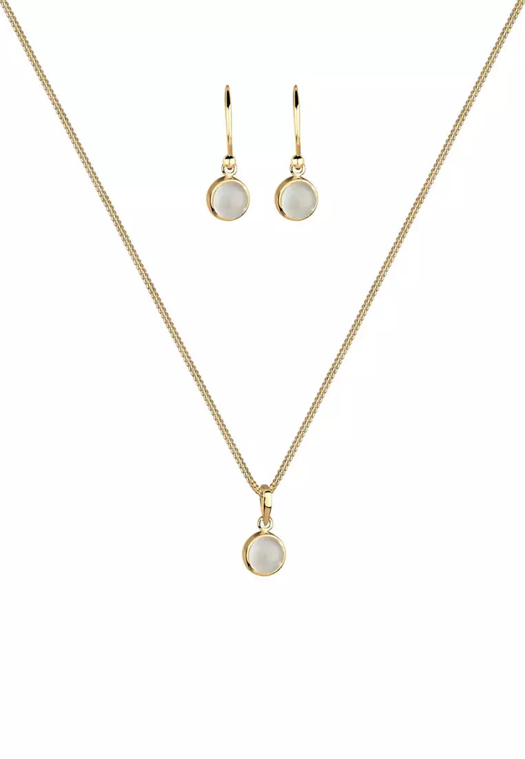 Buy ELLI GERMANY Moonstone Necklace and Ear Hanger Set – Gold-Plated ...