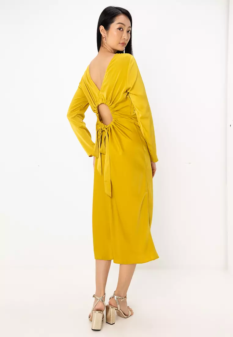 Buy ASOS Design Satin Long Sleeve Maxi Dress With Drawstring Back 2025 ...