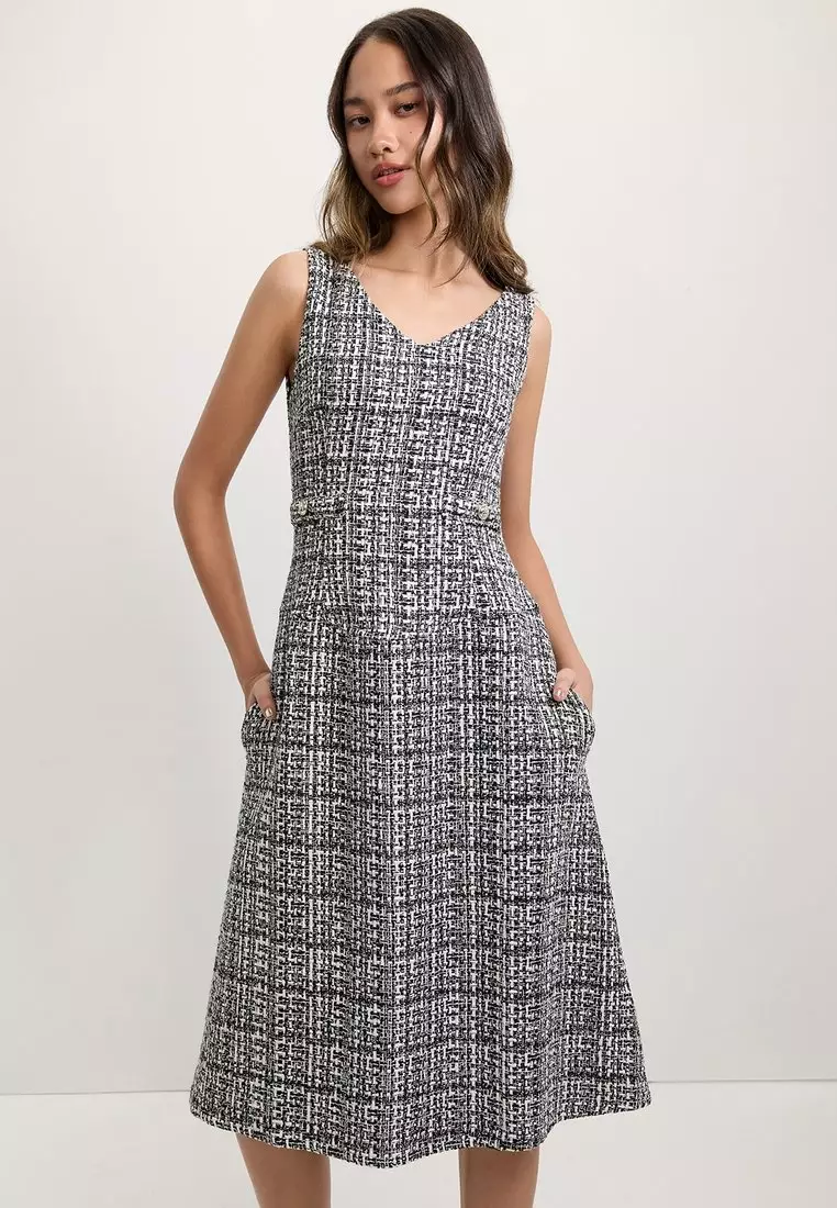Buy Pomelo Tweed Side Pocket Dress - Black Online | ZALORA Malaysia