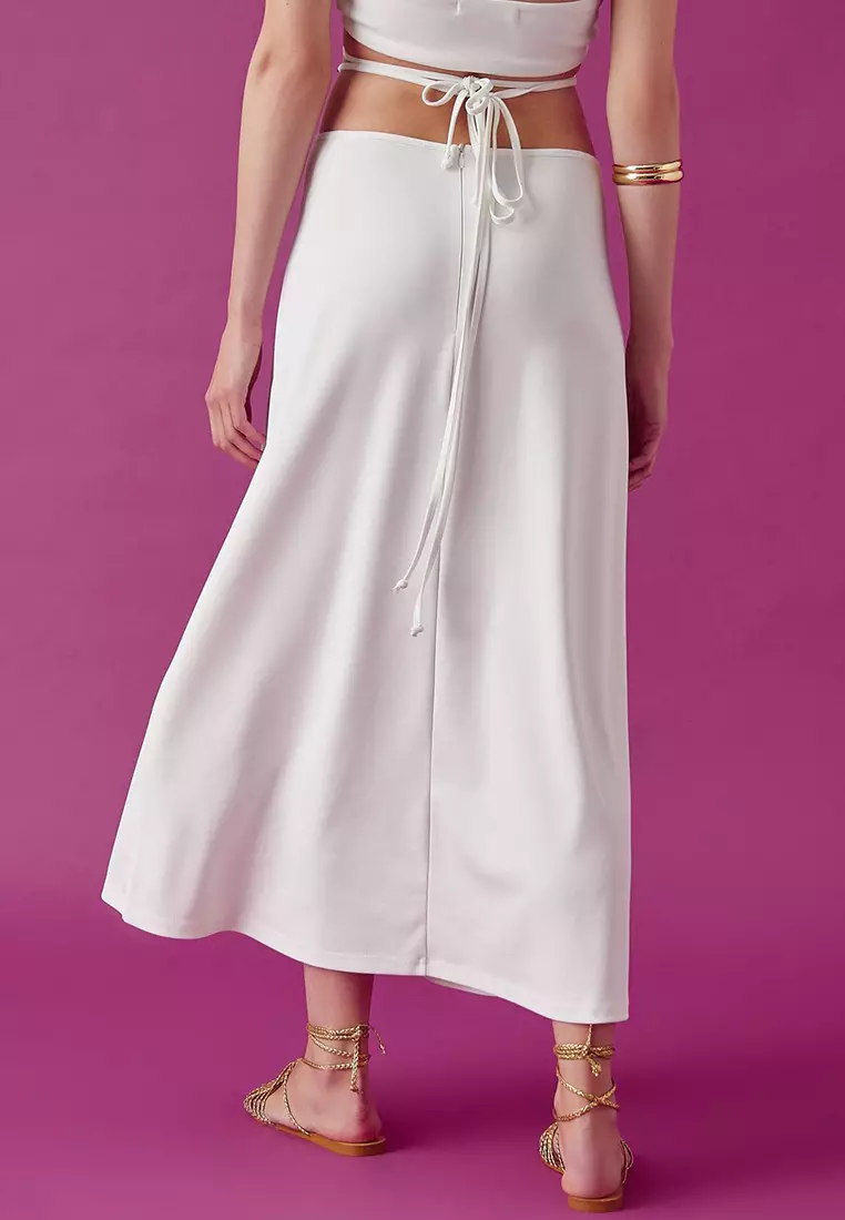 Buy KOTON Long Skirt With Window Detail And Tie-Up 2025 Online | ZALORA