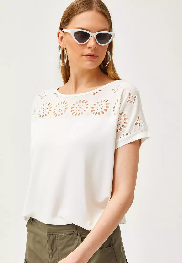 Buy Olalook Eyelet Detailed Bat Top 2025 Online | ZALORA Philippines