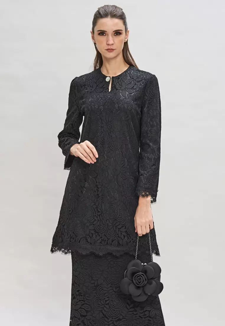 Buy Loveaisyah Black Lace Modern Baju Kurung with Checkered Embroidery ...